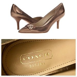 Coach | Shoes | Coach Heels Dark Gold Bronze Pearl Metal | Poshmark